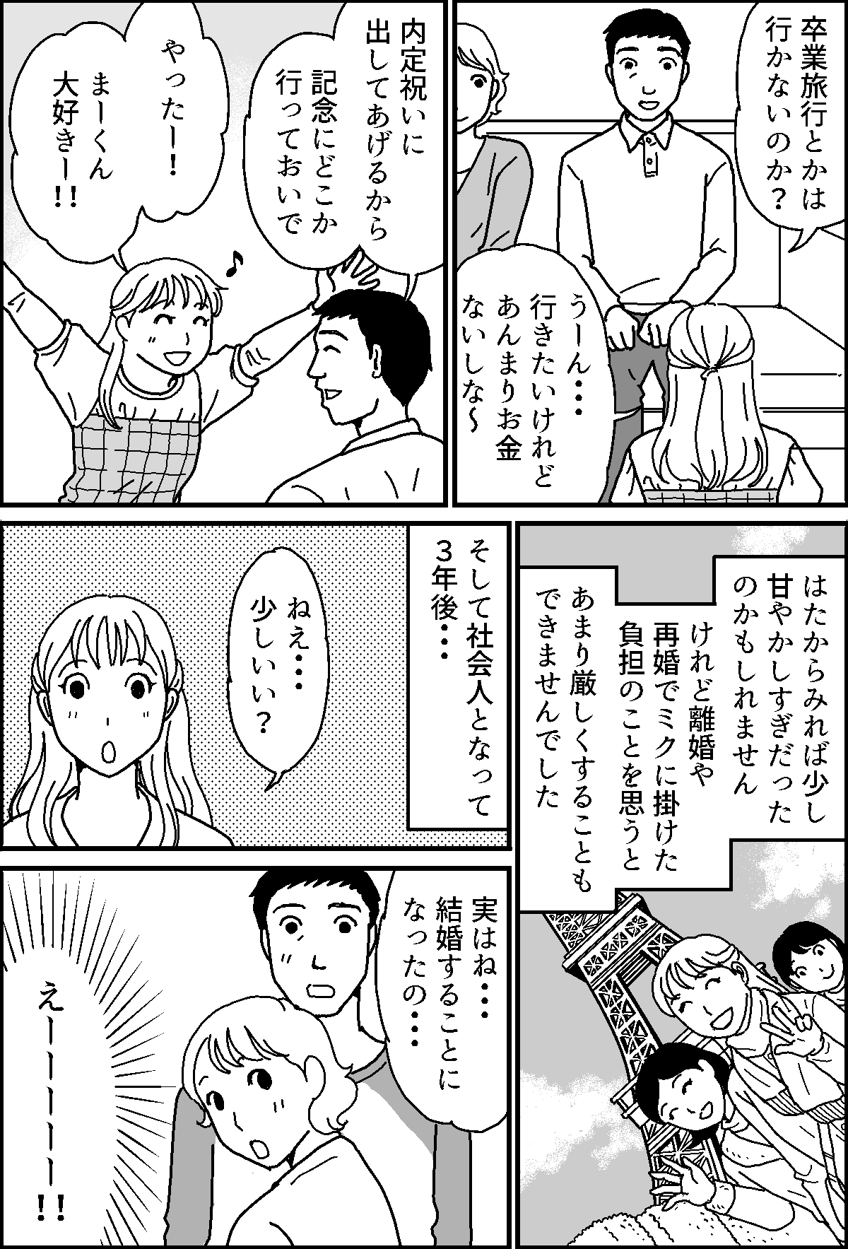 ＜娘と継父の真実は……？＞良好な関係を築いていた娘と彼。社会人になった娘の報告は【第4話まんが】 ママスタセレクト